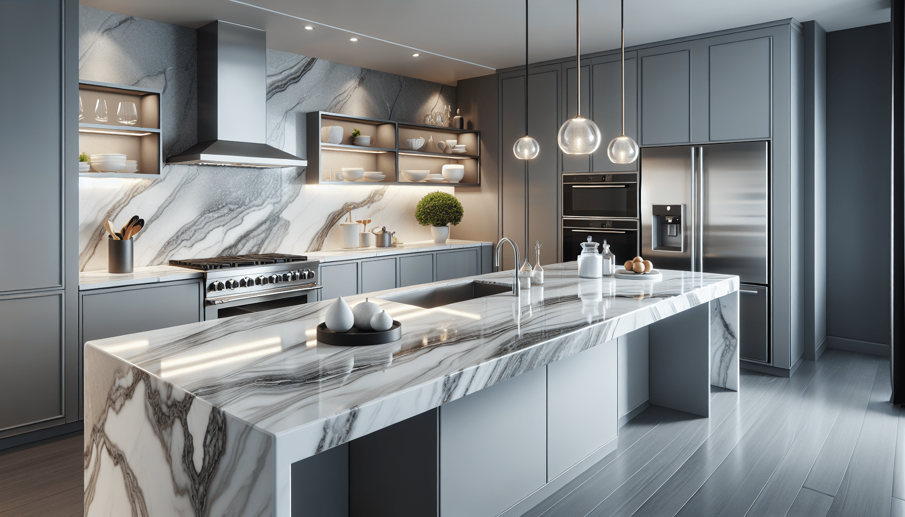 Elegant White Grey Quartz Countertops: Enhance Home and Trade Projects ...
